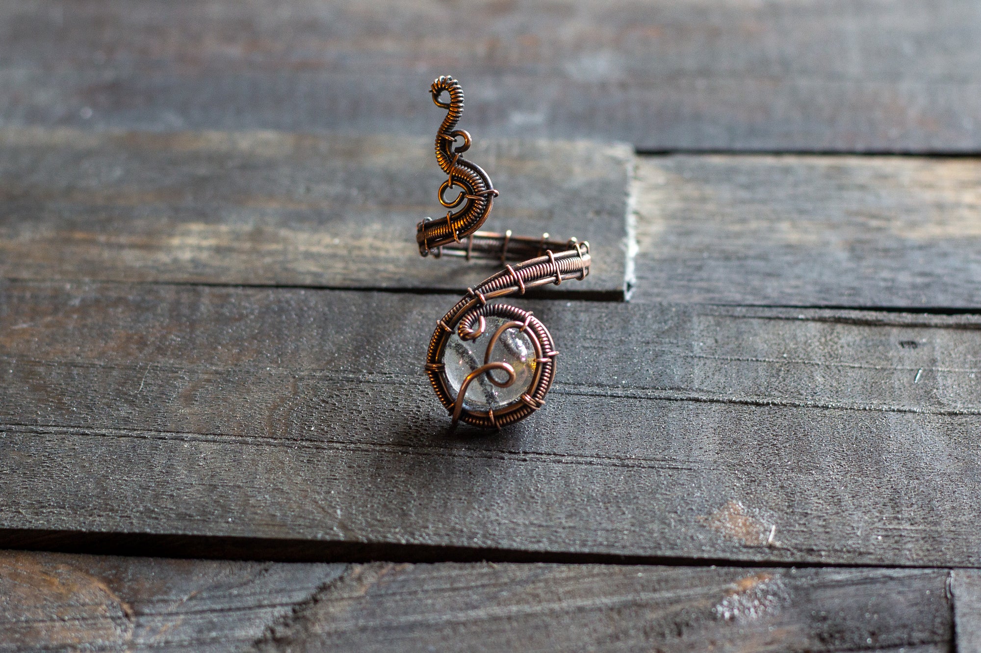 Adjustable Copper Ring with Transparent Fused Glass Accent – Nymph ...