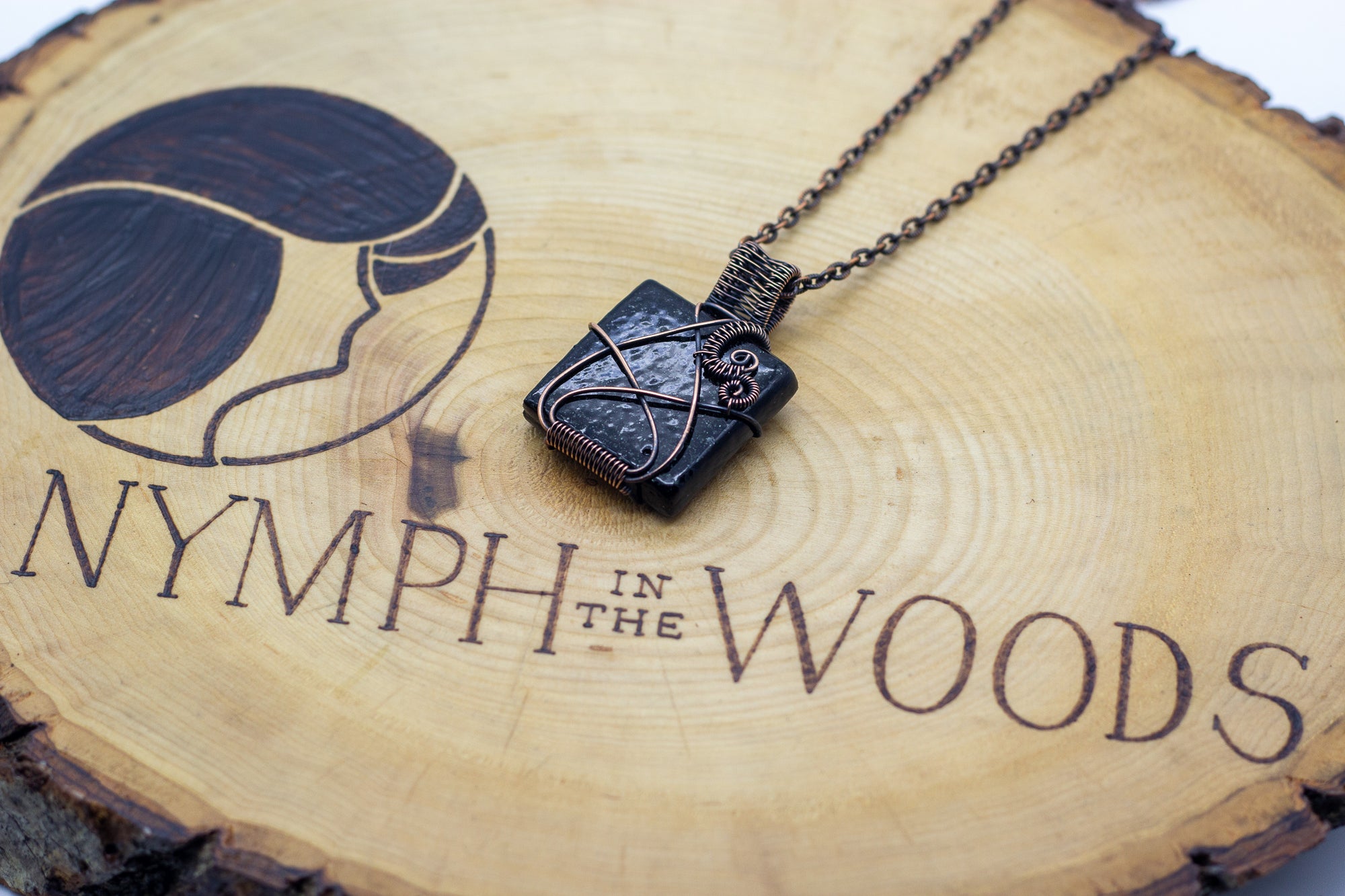 Glittery Dichroic Black Glass Pendant with Copper Wire Wrapping – Nymph ...